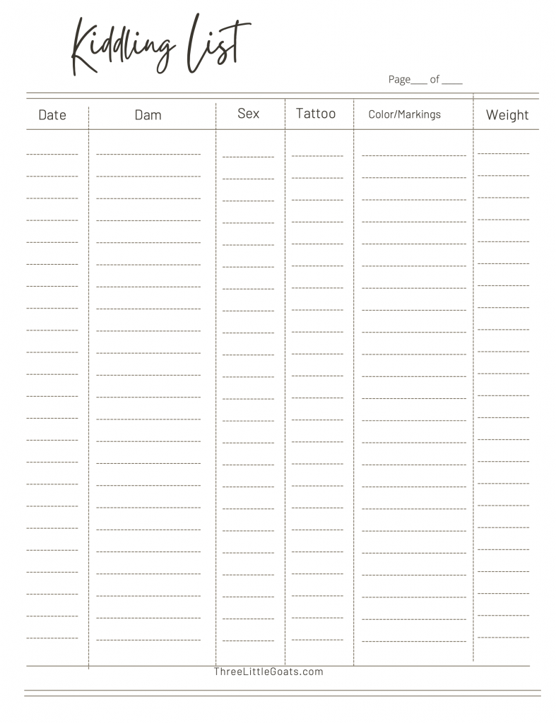 Free Goat Kidding Tracker Printable! | Three Little Goats